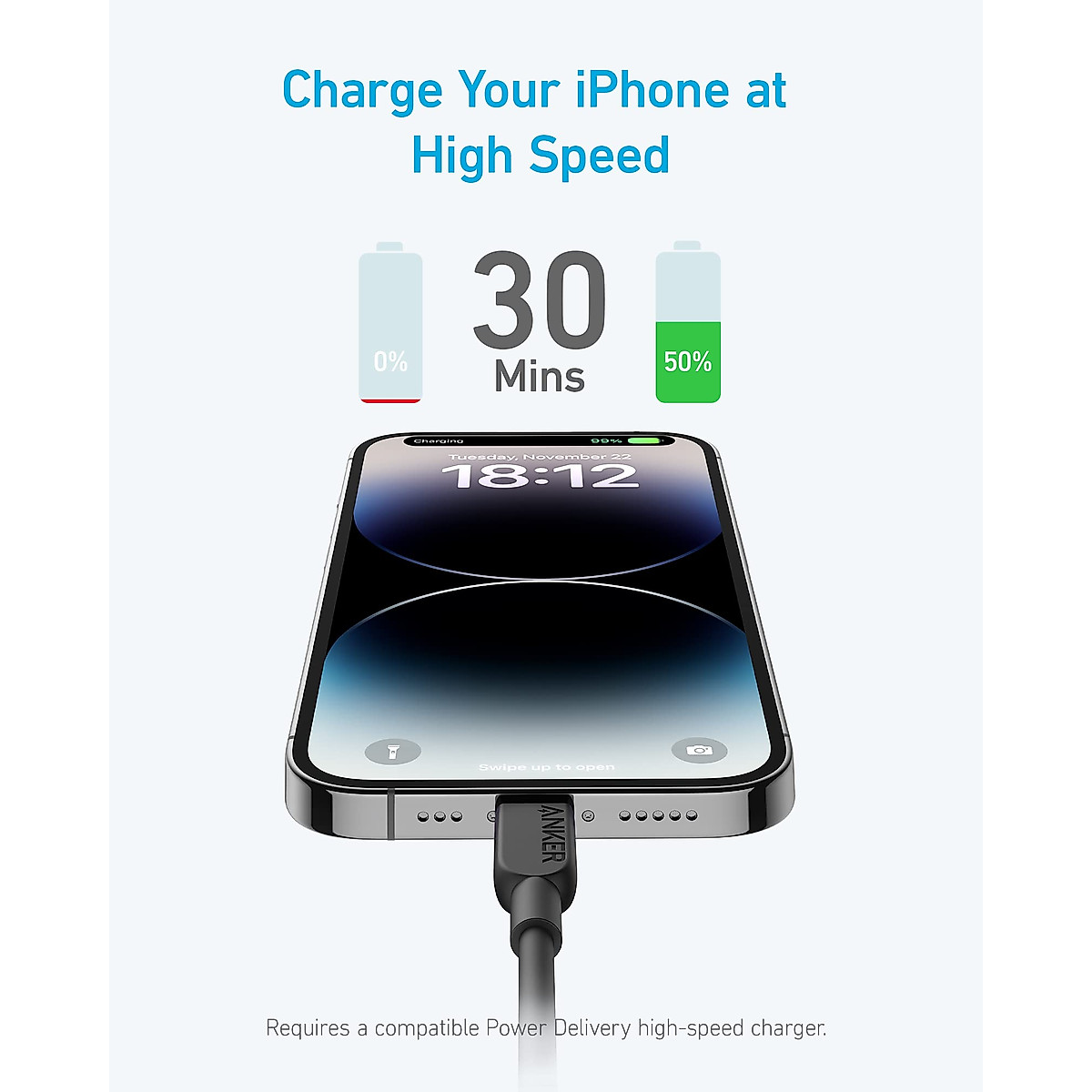 Anker USB-C to Lightning Cable, 310 USB-C to Lightning Cable (6ft), MFi Certified, Bio-Based Fast Charging Cable PowerCore 10000 Portable Charger, 10000mAh Power Bank (Black)