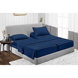 Split King Sheet Set for Adjustable Bed - 1000-Thread-Count 100% Egyptian Cotton 18 inch Deep Pockets 1000-TC 5PC Bedsheet - Mediterranean Blue