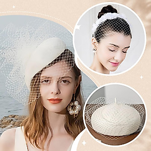 AHANDMAKER 1.1 Yard White Bridal Veil Flapper Fascinator Mesh Veil White Veil Neting Fabrics 11 Inch Wide Millinery Netting for Bride's Headdress Veil Making, White