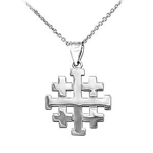 Religious Jewelry Polished Finish 925 Sterling Silver Crusaders Jerusalem Cross Pendant Necklace, 18"