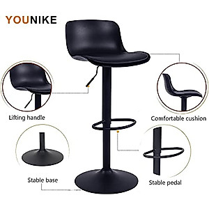 YOUNIKE Bar Stools Set of 2 Modern Black PU Counter Height Barstool, High Padded Adjustable Swivel Barstools with Back for Bar Counter and Kitchen Island