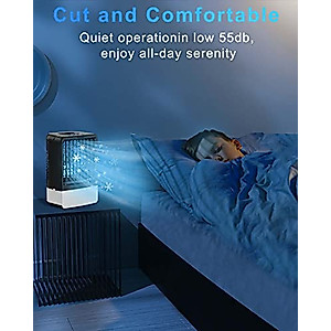 Portable Air Conditioners, Cooling Air Conditioners Fan, Personal Evaporative - Air Cooler Rechargable Mini Fans with 7-Color LED Light