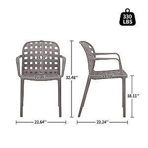 Art Leon Outdoor Dining Chairs Set of 2, Modern Plastic Patio Chairs, Stackable Chairs with Armrests Backrest, Gray