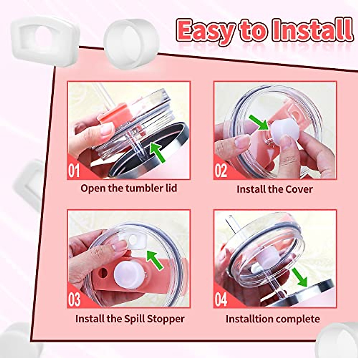 4 Pack Silicone Spill Stopper Set for Stanley Tumbler, Compatible with Stanley 40oz Tumbler with Handle, Leak Stopper for Stanley 30oz Tumbler with Handle, for Stanley Cup Accessories (White)…