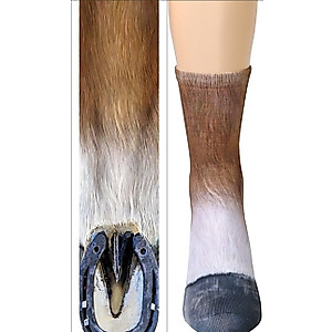 Tiaronics 3D Socks Unisex Adult Animal Paw Crew Socks - Sublimated Print (Horse)