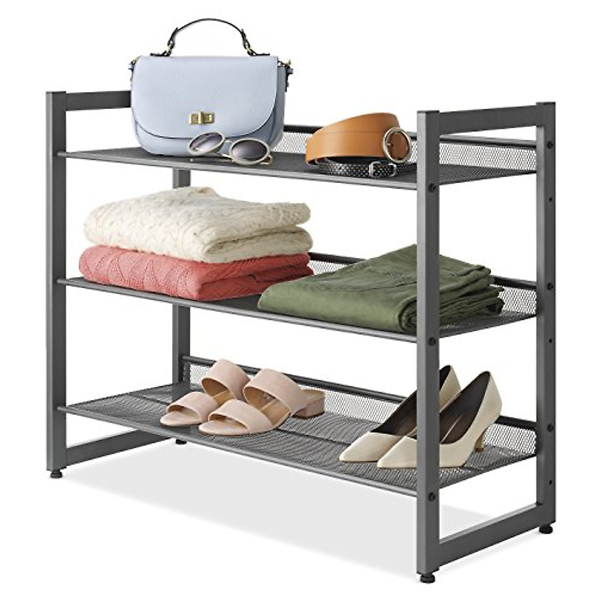 Whitmor Steel Mesh 3-Tier Shoe Rack, Gunmetal Gray