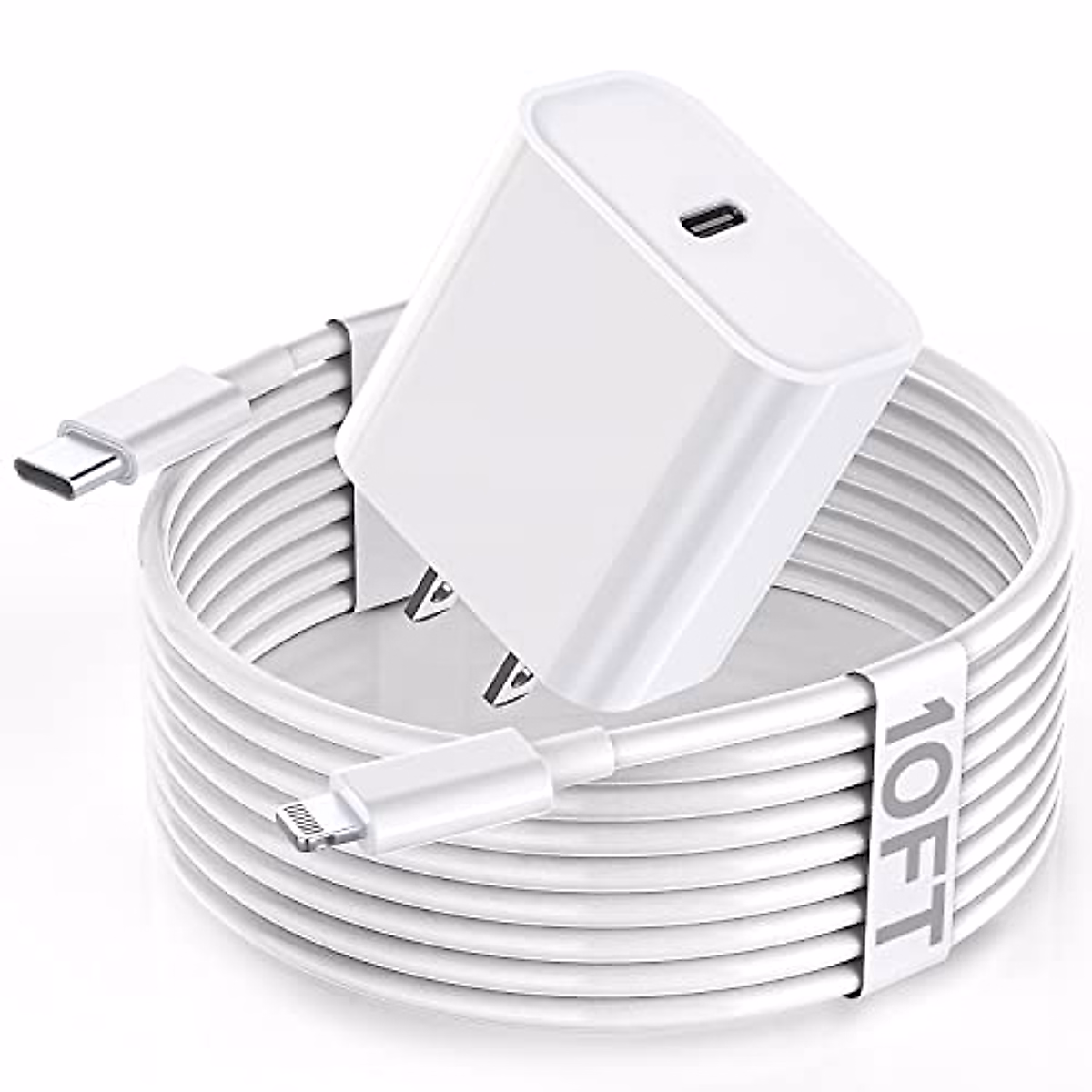Apple Fast Charger, 10FT Extra Long iPhone Charger【Apple MFi Certified】20W Super Quick Charging USB C Wall Charger Block with 10Foot Lightning Cable Cord for 14/13/12/11/X/XR/SE/iPad
