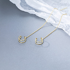 SLUYNZ 925 Sterling Silver Cuff Earrings Threader Chain for Women Crawler Earrings Wrap Earrings (Gold Plated)