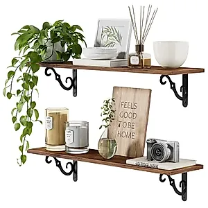 MUXX.STIL Long Wall Shelves, 31.5 Inch Large Floating Shelves for Home Decor Set of 2, Wide Wall Mounted Shelves with Brackets for Bedroom, Living Room, Kitchen, Bathroom and Plants, Rustic Brown