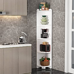 Tribesigns White Corner Shelf, 5 Tier Wood Wall Corner Bookshelf with Anti-Slip Pad, Corner Storage Rack Shelves Display Plant Flower, Stand Ladder Bookcase for Home Office Kitchen Bedroom