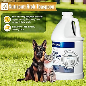 Life Line Pet Nutrition Wild Alaskan Fish Oil Omega-3 Supplement for Skin & Coat – Supports Brain, Eye & Heart Health in Dogs & Cats, 66oz