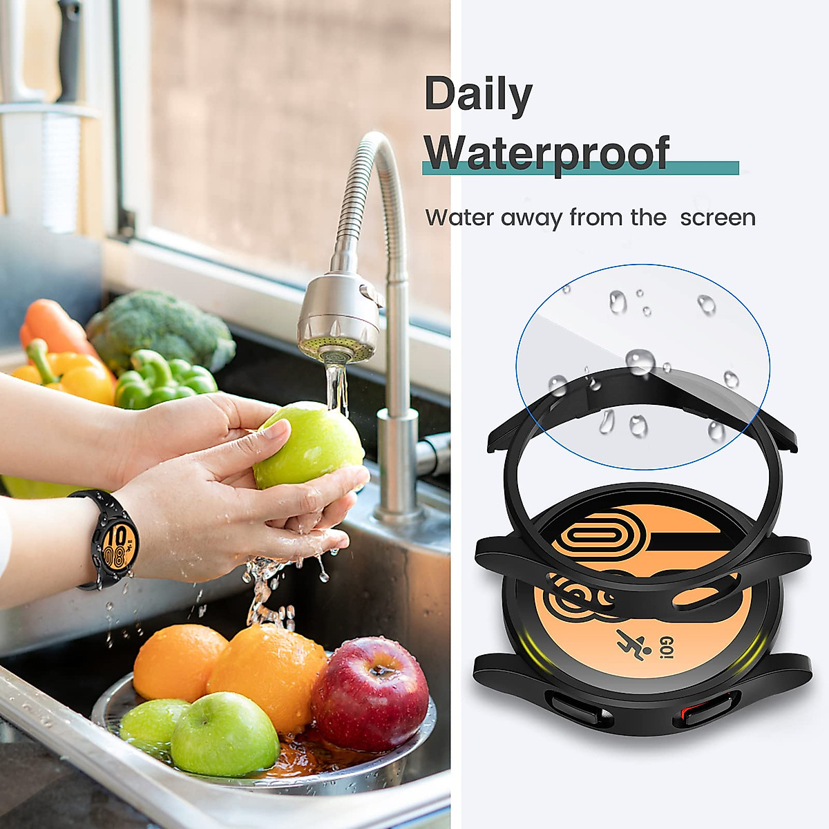 Tensea [4+4Pack for Samsung Galaxy Watch FE 2024/5 2022/4 2021 Screen Protector Case 40mm Accessories, Hard PC Bumper/HD Anti-Fog Tempered Glass Protective Film, Face Cover Set