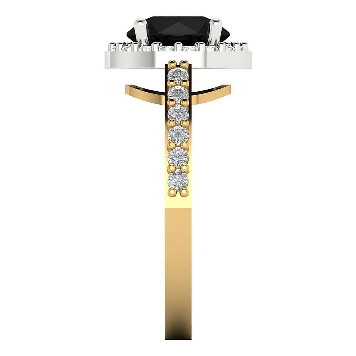 2.5 ct Round Cut Solitaire W/Accent Halo Natural Black Onyx Art Deco Wedding Statement Bridal ring 18K 2 tone Gold Size 9.5