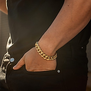 LIFETIME JEWELRY 14mm Diamond Cut Miami Curb Cuban Link Bracelet 24k Gold Plated (8)