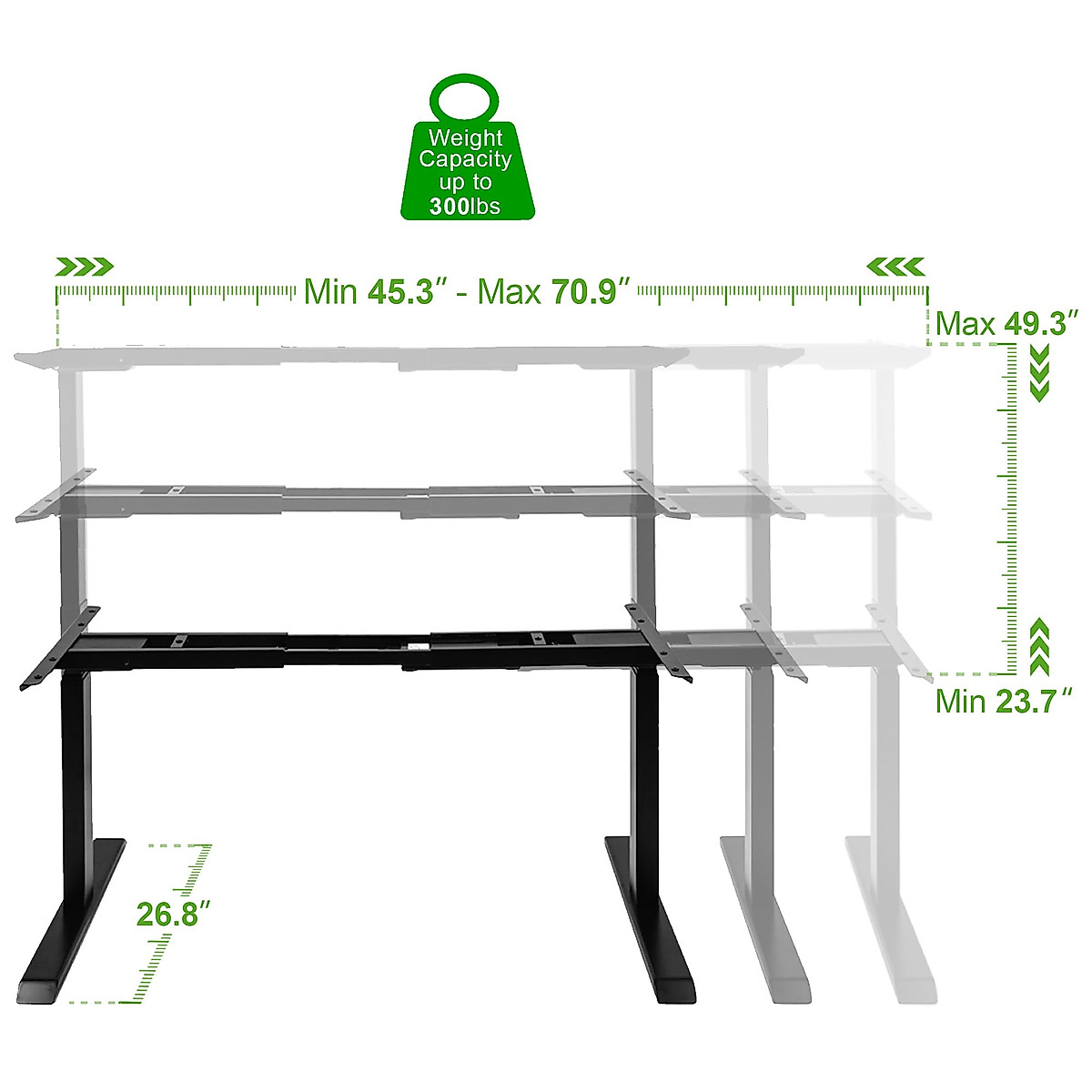 Fromann Electric 3 Tier Legs Dual Motor Standing Desk Frame Heavy Duty 300lb Sit Stand up Height Adjustable Desk Base for Home and Office (Black)