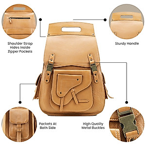 Handmade World Full Grain 18 Inch Leather Laptop Large Backpack Casual Bookbag Daypack Camping Travel Rucksack Knapsack (Camel Brown)