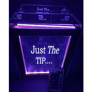 Custom Tip Box Raffle Fund Raiser Donation Wedding Storage Tips Jar Personalized Free Engraved LED Lights Up 16 Color Changing Free Standing 7"W x 8.5"H Acrylic Large Container