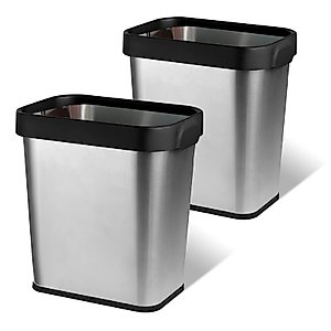 2 Pack Stainless Steel Trash Can 2 Gallon, Open Top Trash Can, 7" x 10" x 11", Rectangle Trash Can Kitchen - Slim and Narrow, Small Trash Can No Lid for Kitchen, Bathroom, Living Room, Office
