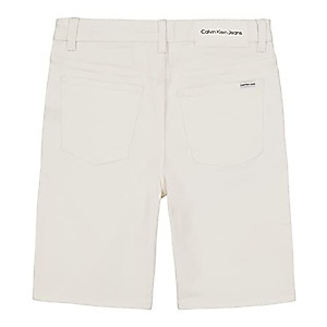 Calvin Klein Boys' Relaxed Fit Denim Shorts, 5-Pocket Style & Zipper Closure, White, 12