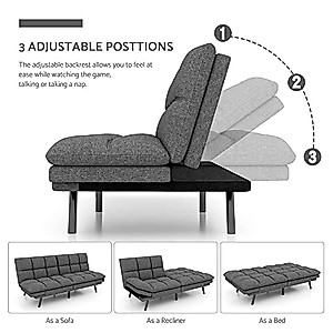 LIFERECORD Modern Linen Fabric Futon Sofa Bed, Dark Gray