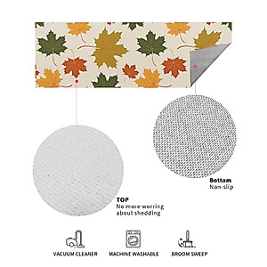 KITHOME Front Door Mat Autumn Maple and Fallen Leaves Tile Pattern Indoor Outdoor Entrance Doormat Washable Floor Mats for Front Door Bathroom Kitchen Runner Rugs 16x47 Inch