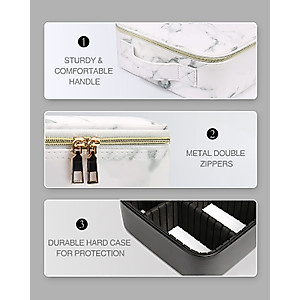Luxtude Travel Makeup Bag Organizer Large Makeup Train Case Leather Cosmetic Case Organizer Portable Artist Storage Bag with Adjustable Dividers for Women Cosmetics Brushes Toiletry etc. (Marble)
