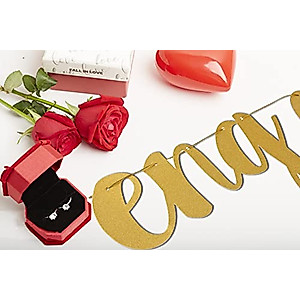 Engagement Party Decorations Gold - Extra-Large Engaged Banner and Photo Banner with Romantic Memories Picture Card Frames for Bridal Shower Sign & Bachelorette Party Favors, Engagement Banner Decor