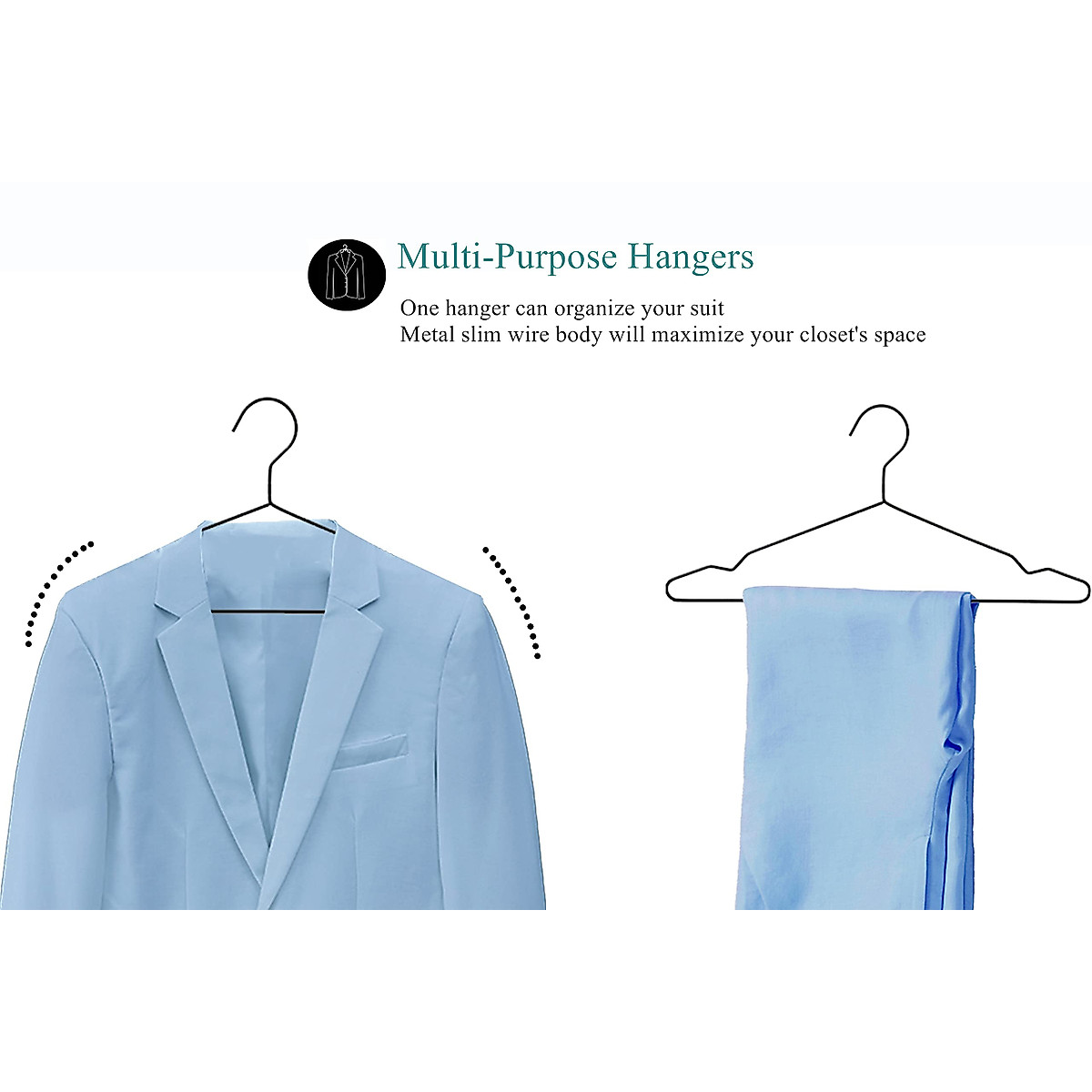 SYNHOZZ 16.5" Heavy Duty Matte Black Metal Hangers 20 Pack, Wire Black Clothes Hangers for Coat Suit, Shirts, Dress, Pants，Camisole Wedding Dress (Black, 20Pack)