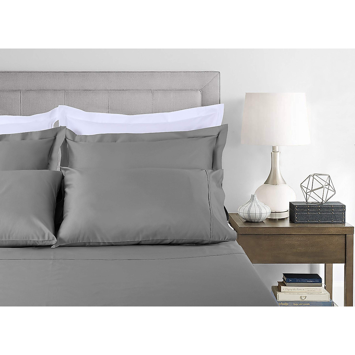 Threadmill Cotton Full Size Sheet Set| 100% Cotton Sheets for Full Size Bed | Solid Sateen Full Bed Sheets Set with 16” Elasticized Deep Pocket | Soft Breathable 4-Piece Cooling Sheet Set | Dark Grey