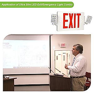 Hykolity Red Exit Sign, 120-277V Double Face LED Combo Emergency Light with Adjustable Two Head and Backup Battery - 4 Pack