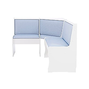 Linon Upholstered Seats and Hidden Storage Kiera Kitchen Corner Dining Nook, White and Blue Stripe