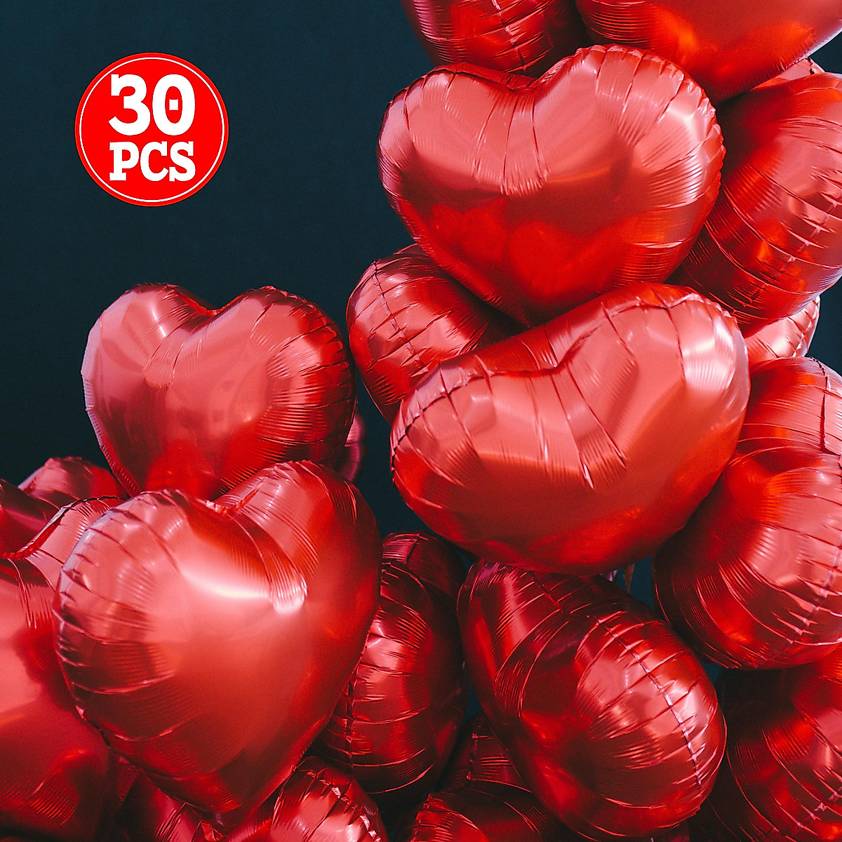 LINAYE 18 Inch Red Foil Heart Balloons 30PCS Valentines Heart Balloons Mylar Heart Shape Balloons for Valentines Day Anniversary Wedding Valentines Decorations Decor