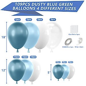 Teal Balloons Garland Arch kit,120Pcs 18 12 10 5 In Teal Turquoise Tiffany Blue and White Metallic Silver Confetti Latex Balloons for Graduation Baby Shower Weddings Birthday Party Decorations