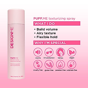 PUFF.ME Volumizing Dry Texture Spray for Hair by DESIGNME | Light Hold Hairspray for Straight or Wavy Hair | Color Safe Fine Hair Texture Spray | Paraben and Sulfate Free Hair Texturizer, (7 Oz)