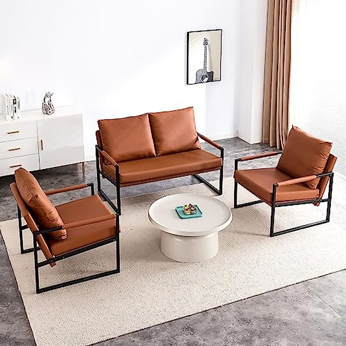 Sofa Couch, Modern Design Linen Loveseat Sofa Upholstered Small 2-Seater Couch with Pillows for Living Room