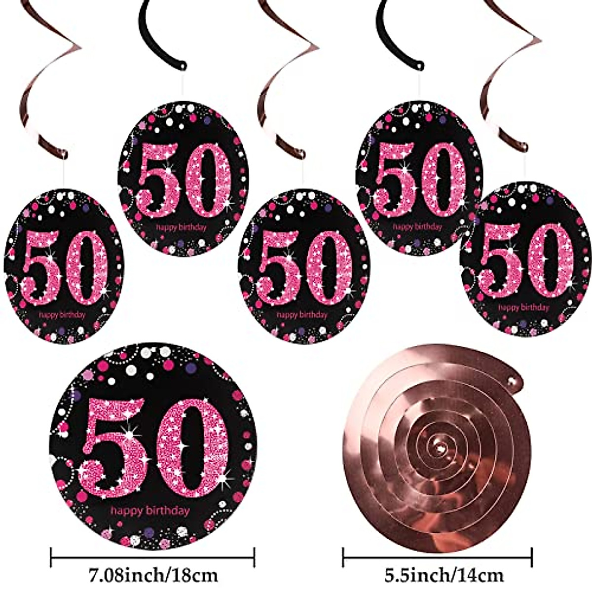 Birthday Hanging Swirls Decorations,Happy 50 Year Old Birthday Swirls Supplies,50th Hanging Swirl Decor,Birthday Party Rose Gold Hanging Swirls Ceiling Decorations Shiny Foil Swirls