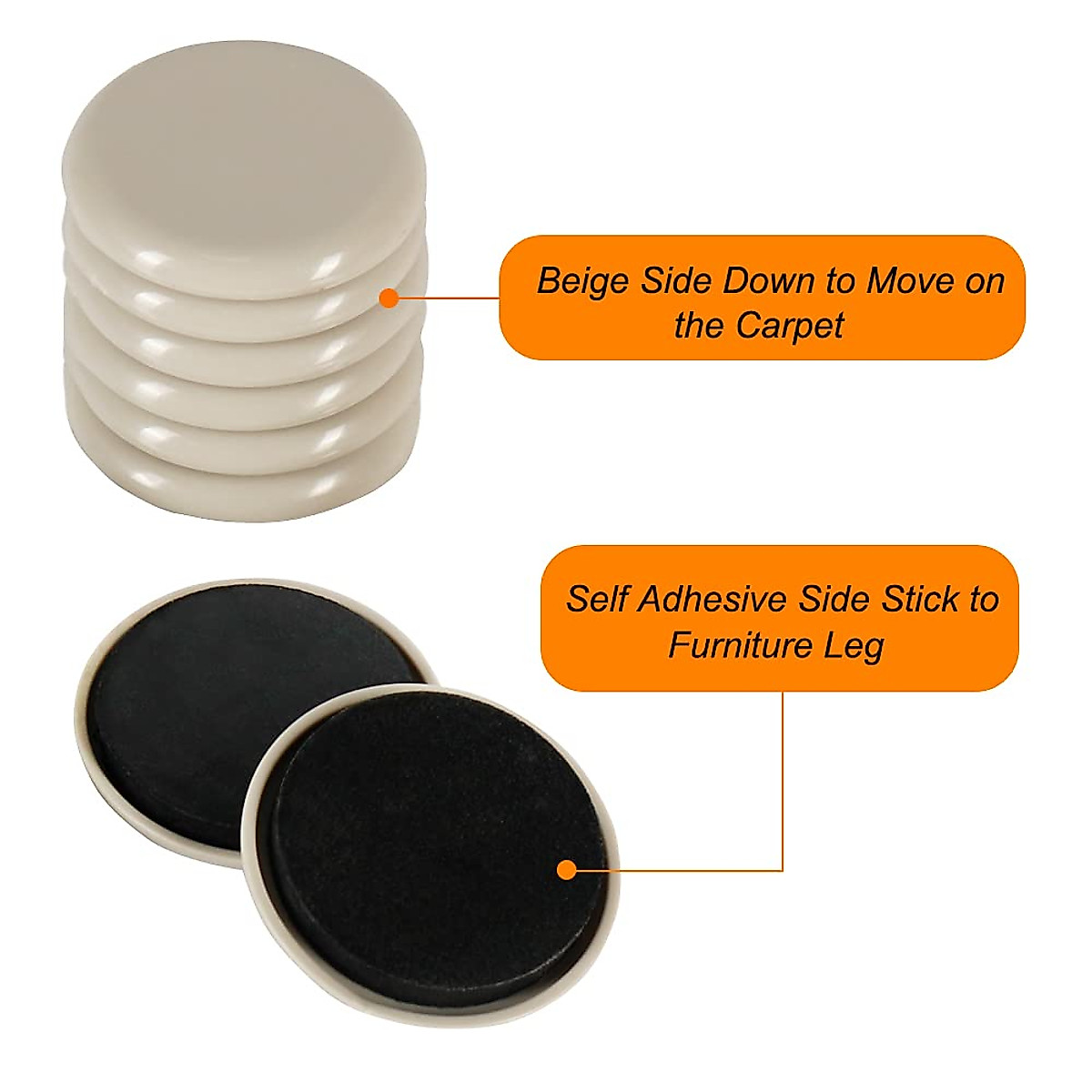 Furniture Sliders, 12pcs Furniture Movers 2 Inch Moving Pads Self Adhesive Gliders for Carpet and Hardwood Floors(Beige)