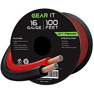 GearIT 16 Gauge Wire (100ft - Black/Red) GPT Automotive Primary Bonded Wire - Copper Clad Aluminum CCA - Car Audio, Speaker Wire, Trailer Harness, Electrical - 100 Feet Total 16ga awg