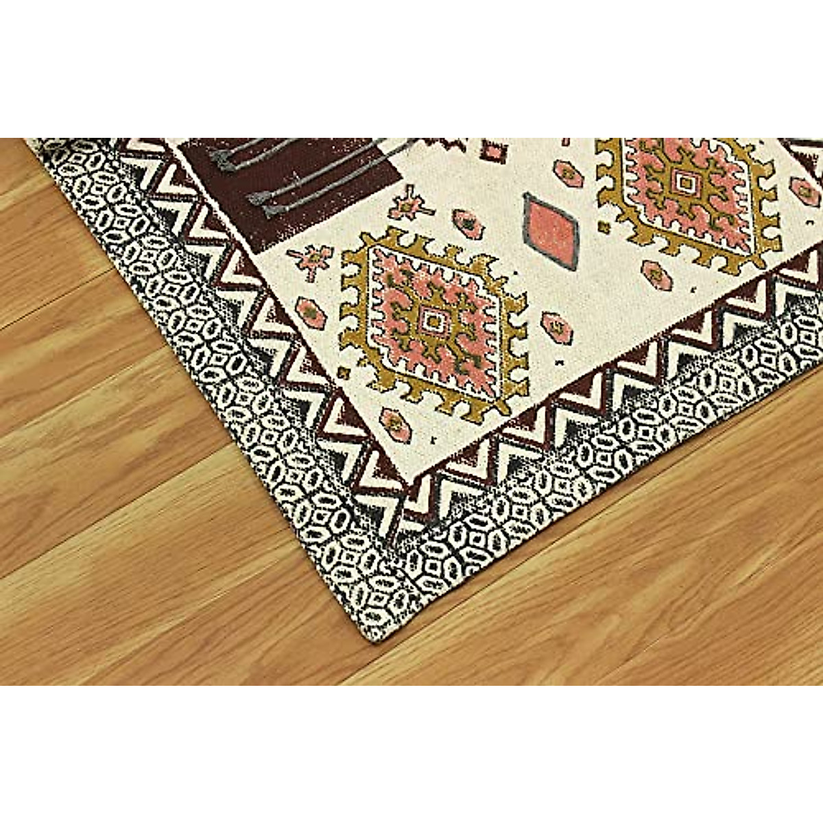 Casavani Beige, Black Tribal Cotton Hand Made Rug, Home Decorative Bohemian Kilim Rug Hand Woven Rag Rug Entryway for Living Room Laundry Room Dormat Bed Room Bathroom 4x10 Feet Runner