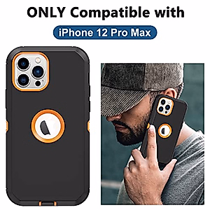 Aimoll-88 iPhone 12 Pro Max Case, Built-in Screen Protector, Heavy Duty Drop & Shockproof, Dust-Proof, Rugged Full Body Cover (Black/Orange)