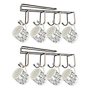2Pcs Coffee Mug Holder, MODOWEY Durable Under Cabinet Cup Coffee Mug Holder for Kitchen, 8 Hooks Cup Rack Under Shelf - Fit for The Cabinet 1" or Less
