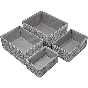 Sorbus Storage Baskets 4-Piece Set - Stackable Woven Basket Paper Rope Bin Boxes for Makeup, -Bathroom, Office Supplies, Bedroom, Closet (Gray)