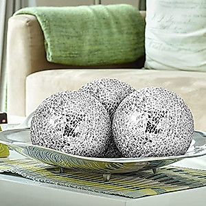 Patelai 6 Pieces 4 Inch Mosaic Sphere Balls Decorative Glass Balls Decorative Orbs Table Centerpiece Balls Round Glass Ball Bowl Filler for Bowls Vases Dining Coffee Table Decor (Silver)