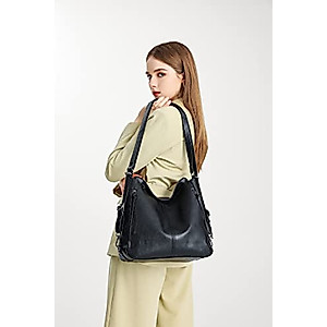 Ashioup Tote Shoulder Bags Large Concealed Carry Purses and Handbags PU Leather Hobo Crossbody Bags for Women (Black)