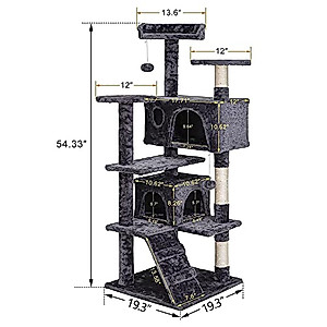 54in Cat Tree Tower for Indoor Cats Multi-Level Cat Condo Cat Bed Furniture with Scratching Post Kittens Activity Center