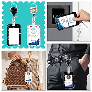 2 Pcs ID Badge Holder with Lanyard Retractable Heavy Duty Badge Reel Clip Cute Work Badge Holder for Women Nurse Teacher Detachable Key Lanyard Key Card Nametag Holder Rainbow and Moon Lanyard