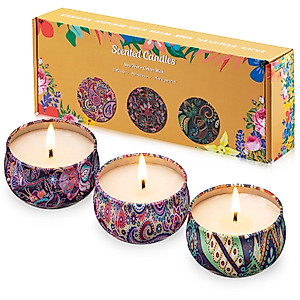 Hausware 3 Pack Scented Candles, 2.5 oz Aromatherapy Candles with Floral Scents,Soy Candles Set with 72H Burning Time,Ideal Gift for Women (Lavender+Vanilla+Rose)