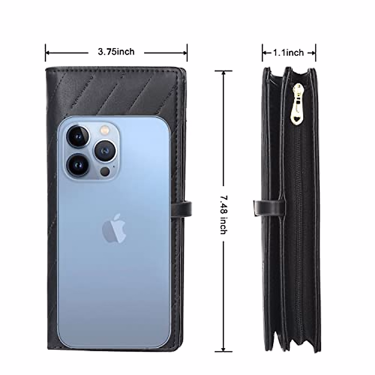 CornerLife Womens Slim Wallet Bifold with Letter Print Credit Card Holder with Zipper Pocket PU Leather Wallets for Women with Snap Closure (Black)