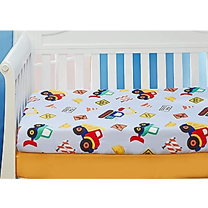 Everyday Kids 2 Pack Fitted Boys Crib Sheet, 100% Soft Breathable Microfiber Baby Sheet, Fits Standard Size Crib Mattress 28in x 52in, Nursery Sheet - Construction/Gold