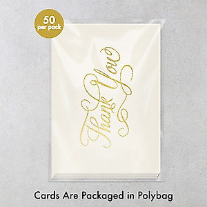 Designer Greetings Bulk Blank Thank You Cards for Any Occasion, Gold Foil Embossed Script (50 Foil-Embossed Thank-You Notes and Envelopes), White, (000-06919-001)